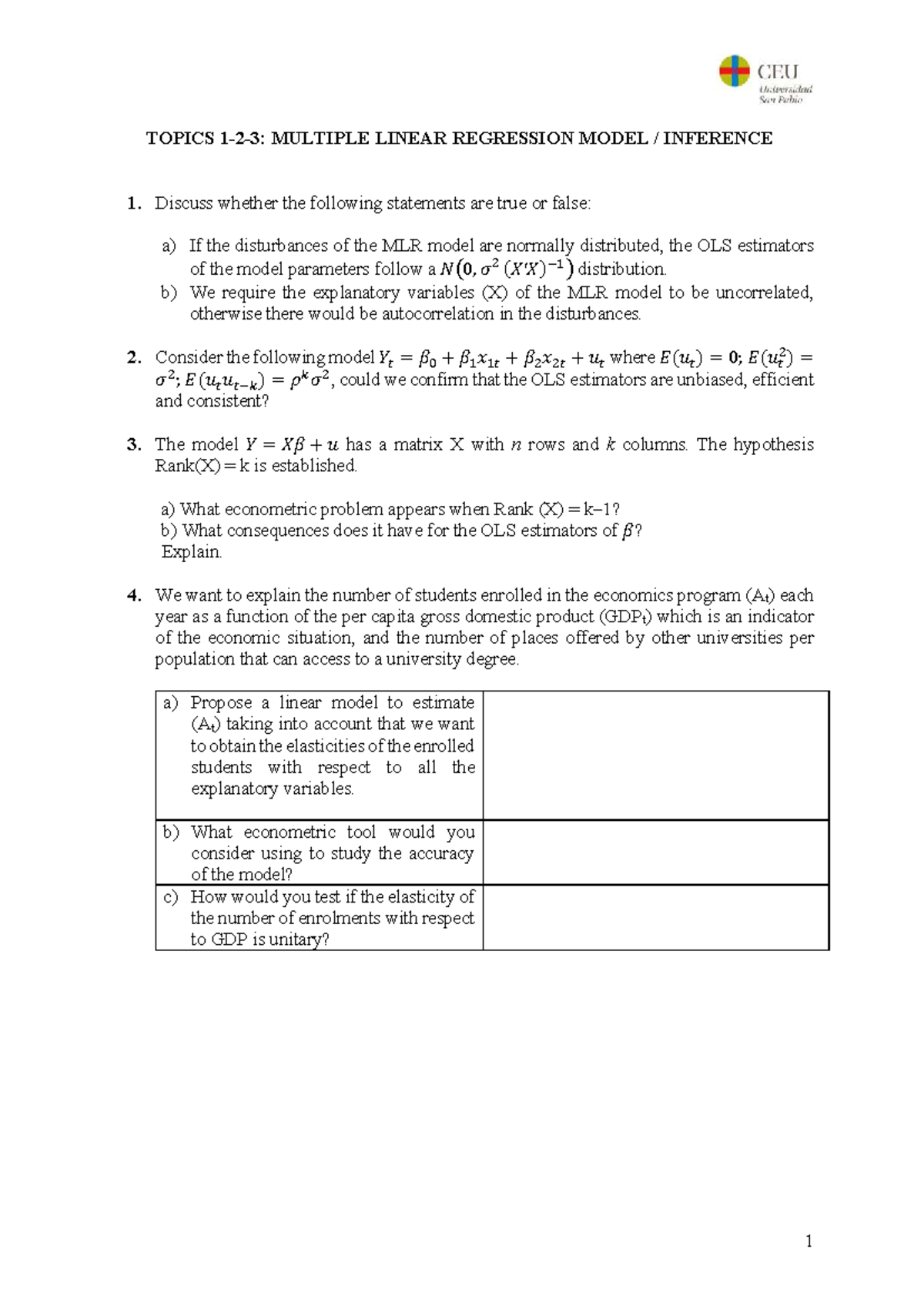 Final Exam - Topics in Multiple Linear Regression Model Inference (MLR ...