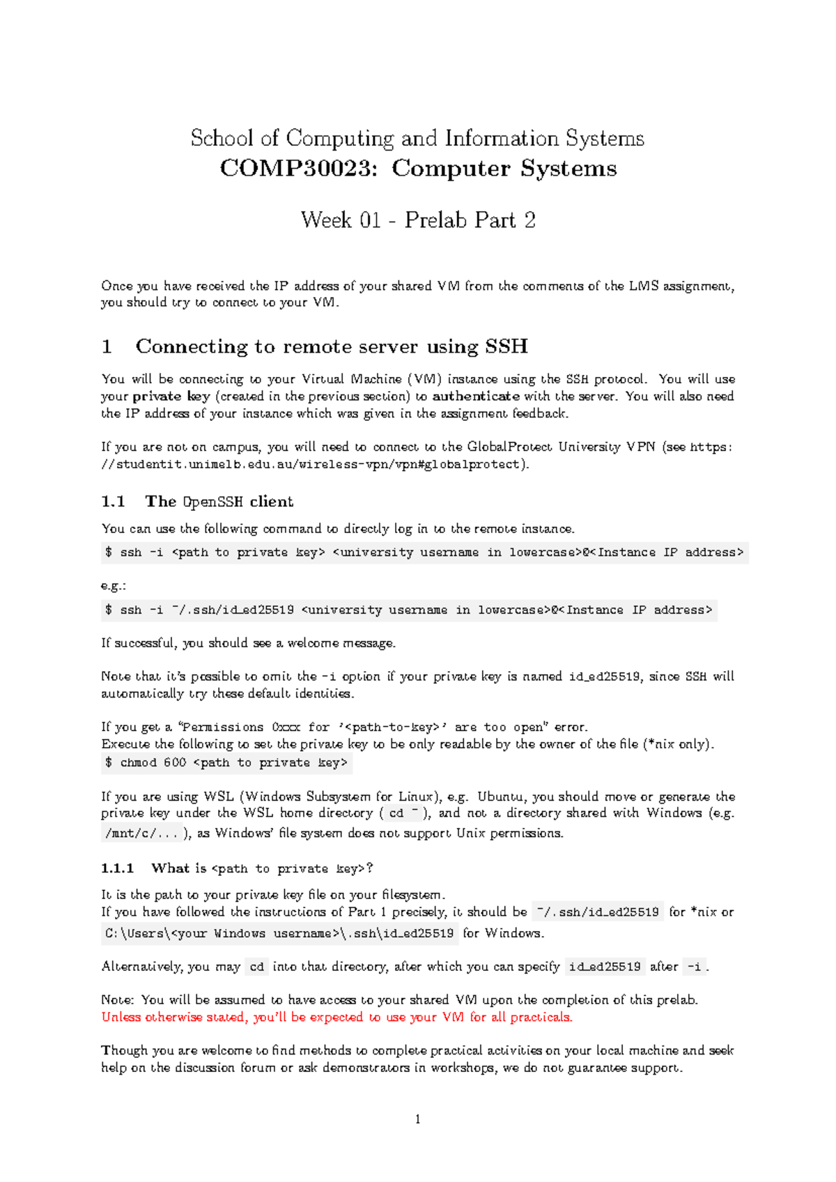COMP30023: Computer Systems Week 01 Prelab Part 2 - SSH Connection Guide - Studocu
