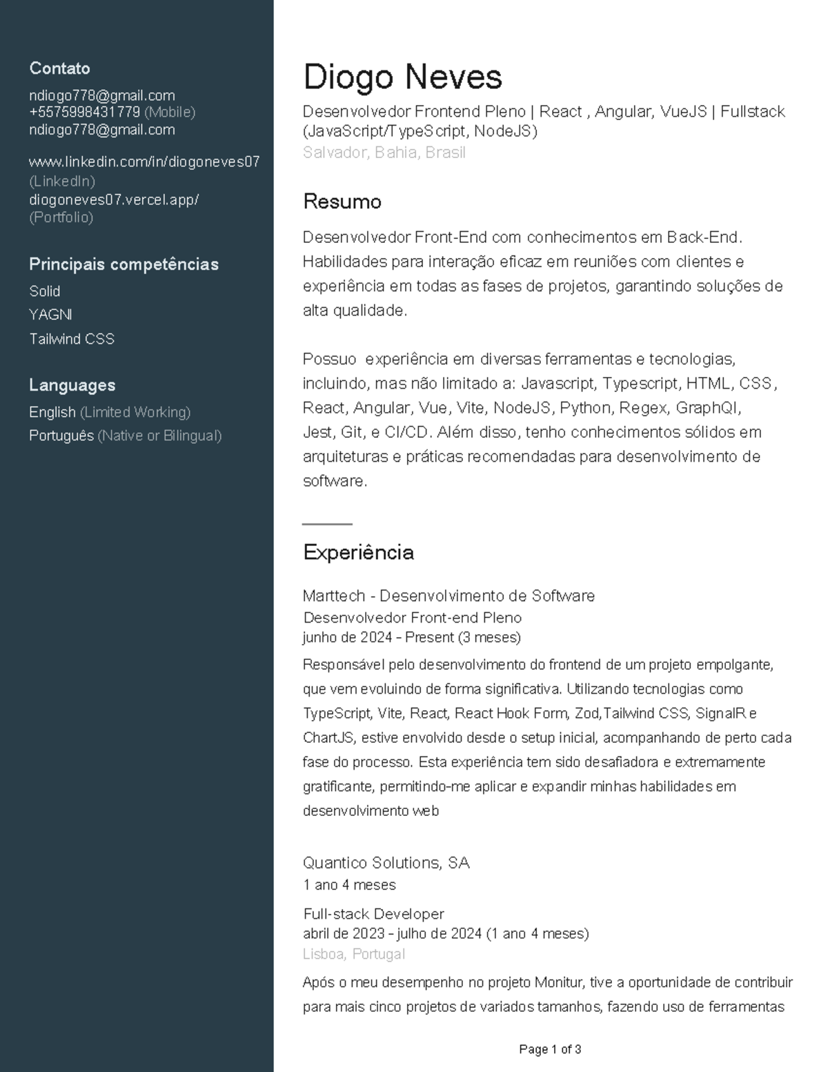 Perfil profissional de desenvolvedor frontend - Diogo Neves - Studocu