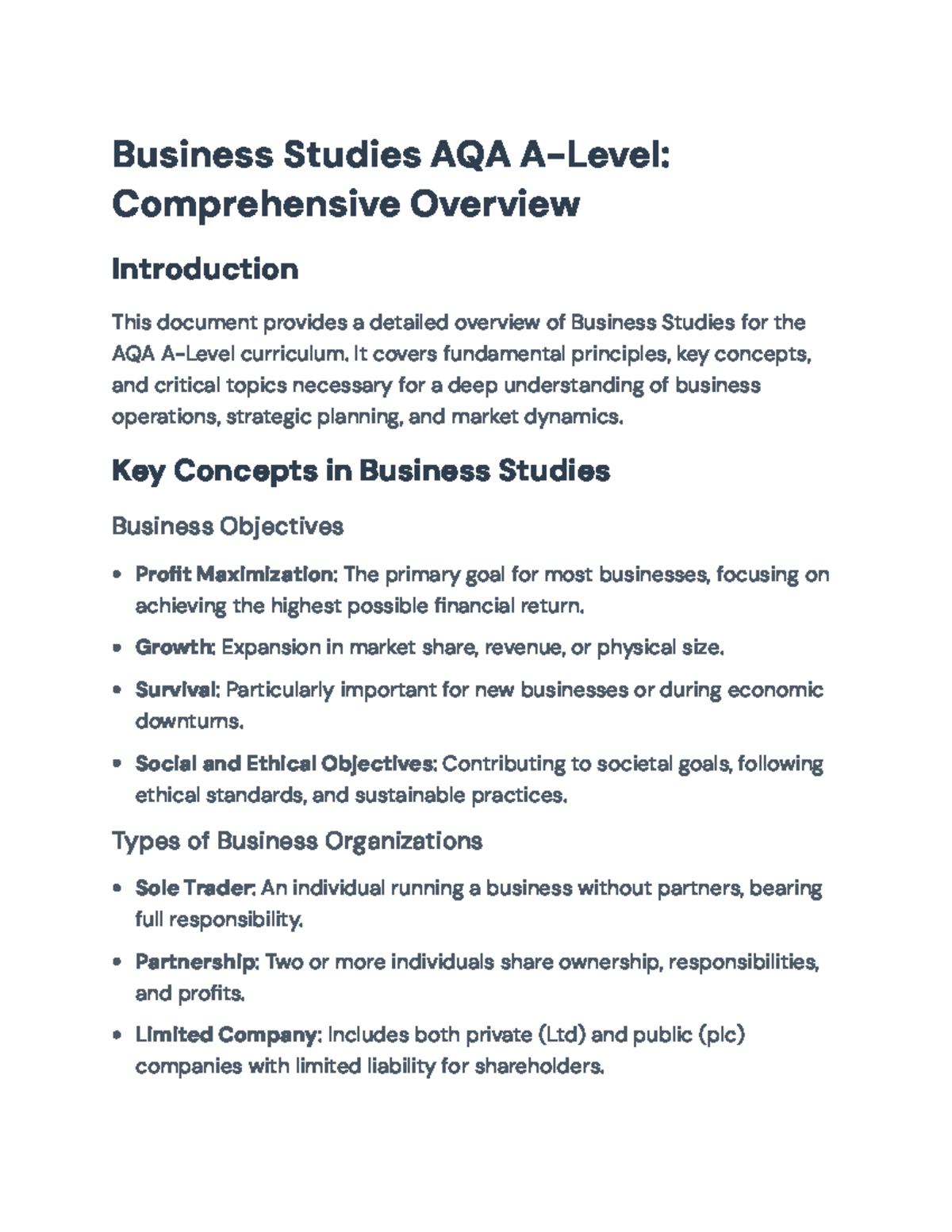 AQA A-Level Business Studies: Essential Guide for Exam Success - Studocu