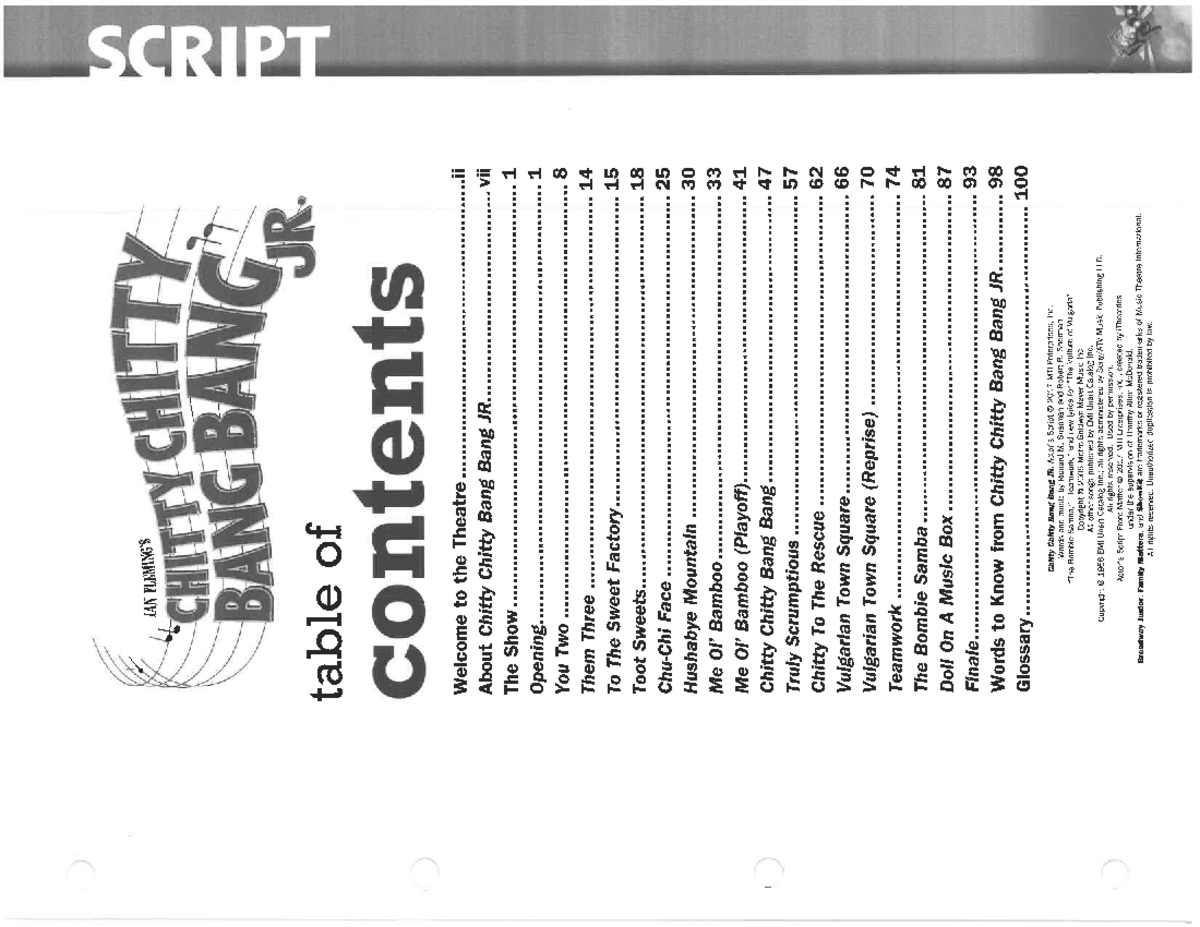 Chitty Chitty Bang Bang JR. Script and Rehearsal Guide - Studocu