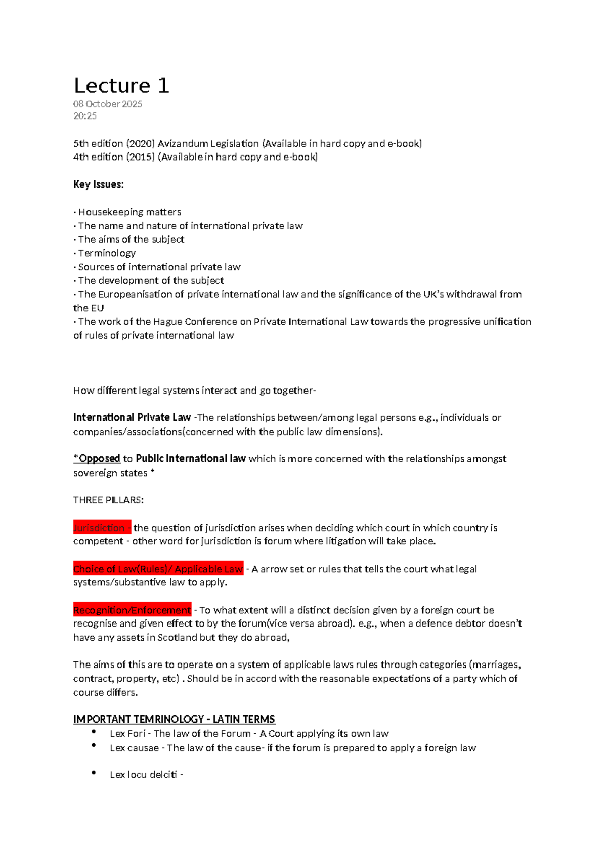 Lecture 1: International Private Law Overview and Key Issues - Studocu