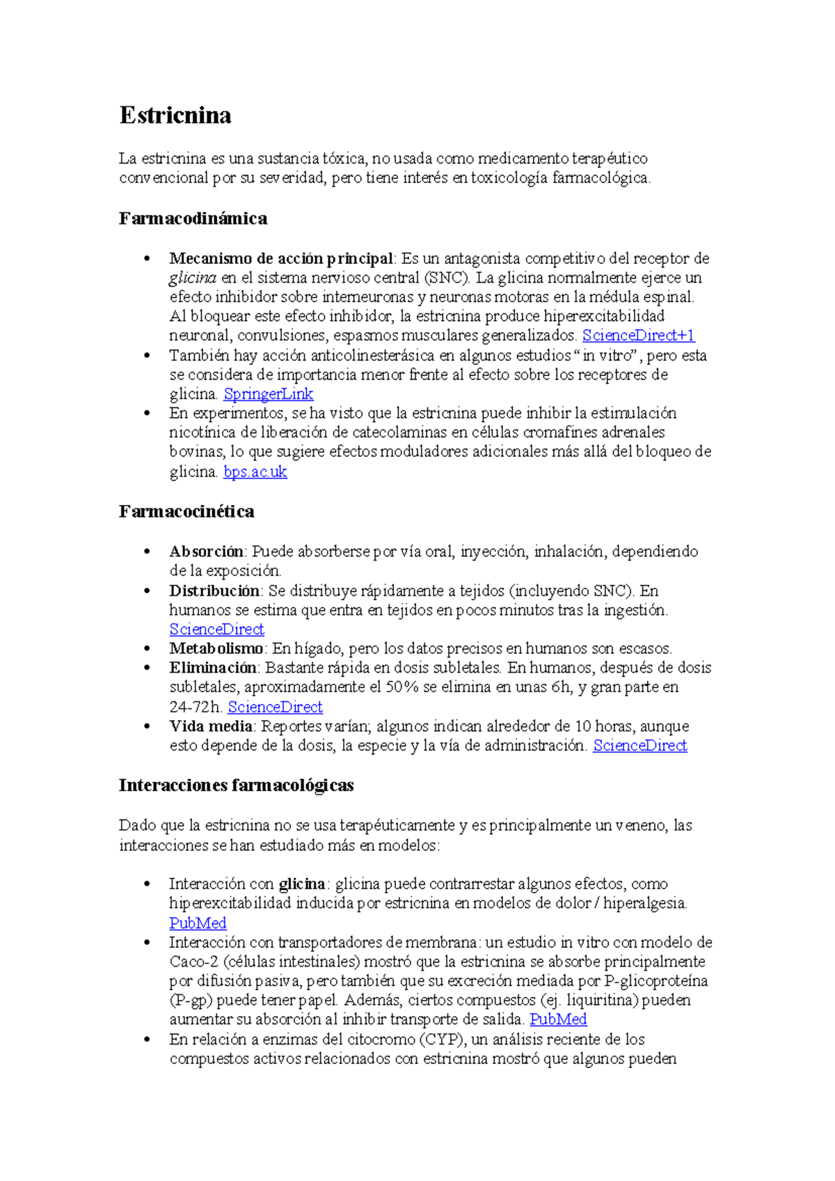 Estudio sobre Estricnina: Farmacología y Toxicología - Studocu