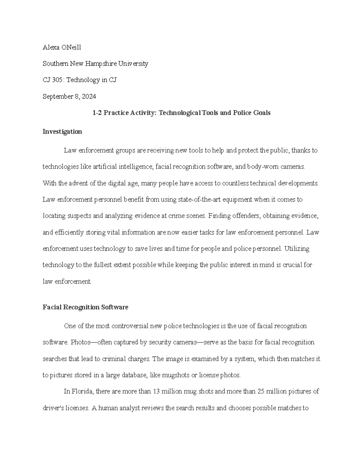 CJ 305 1-2 Practice Activity - Alexa ONeill Southern New Hampshire ...