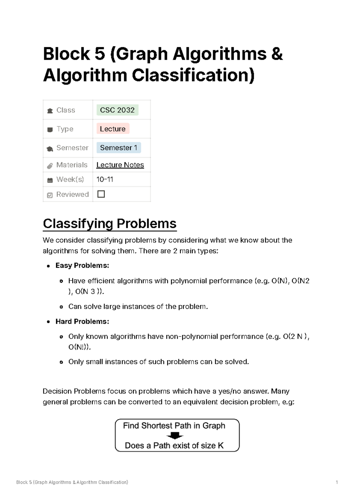 Block 5 (Graph Algorithms & Algorithm Classification) - Block 5 (Graph ...