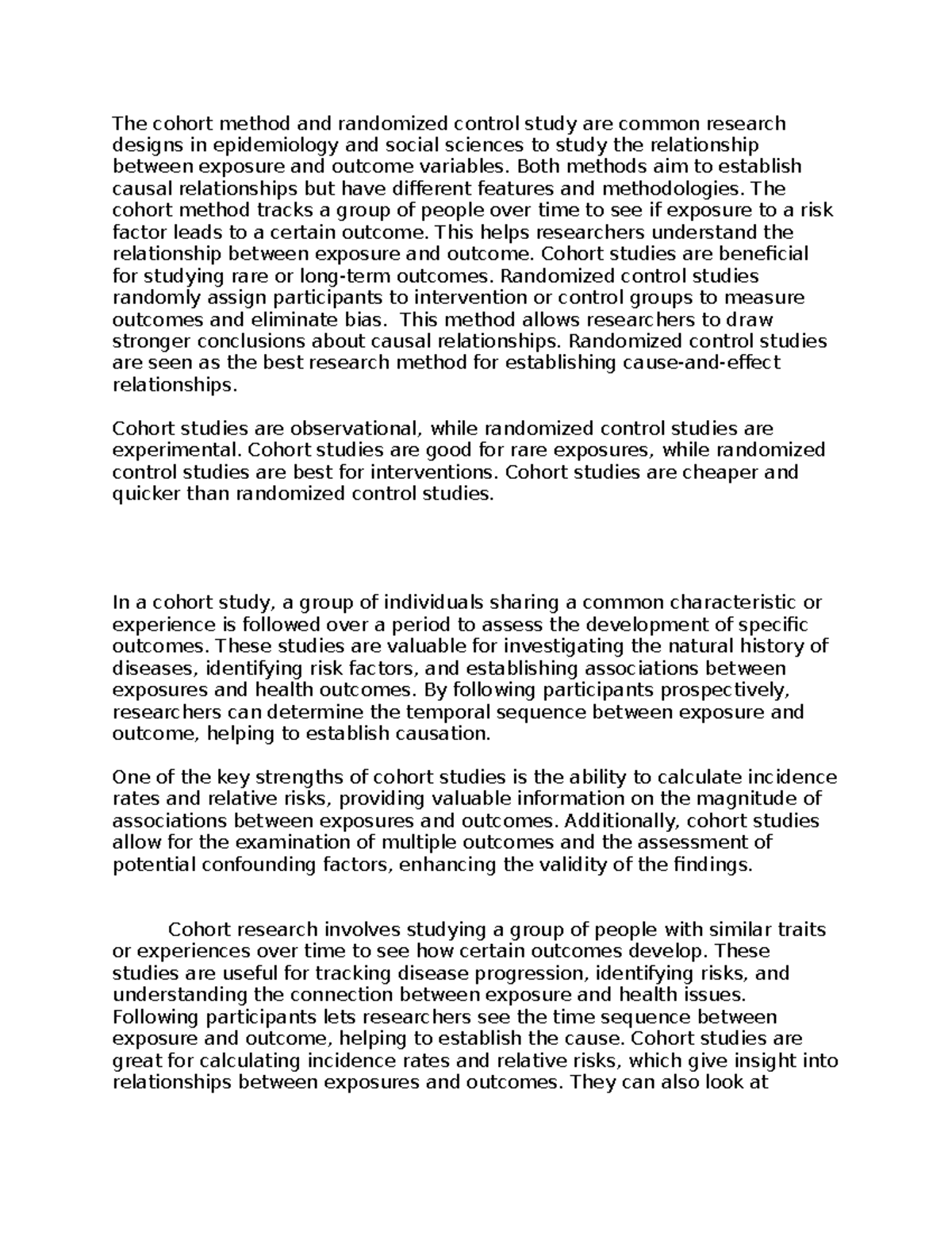 Research Designs in Epidemiology: Cohort vs. Randomized Control Studies - Studocu