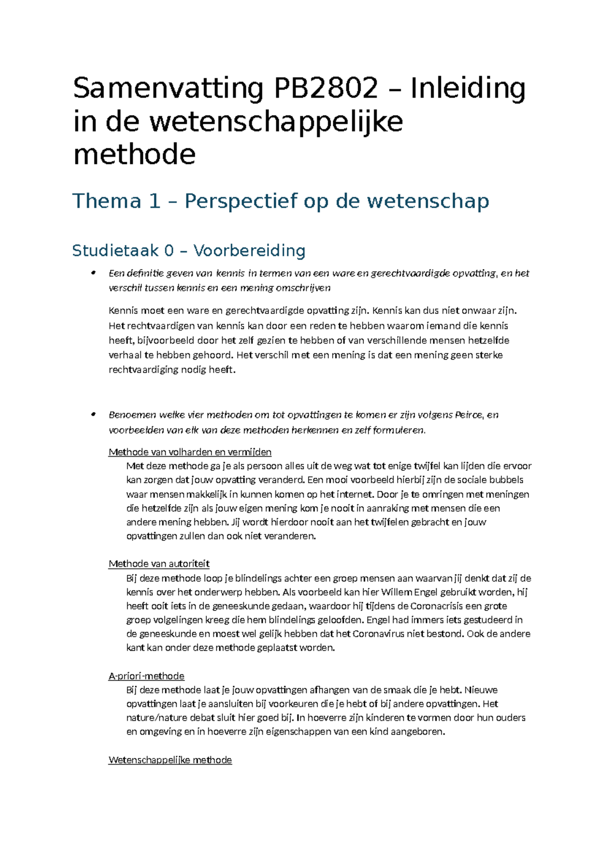 Samenvatting PB2802: Inleiding in de Wetenschappelijke Methode en ...