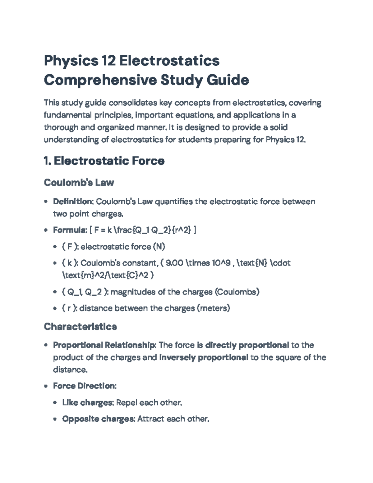 Physics 12 Electrostatics: Comprehensive Study Guide for Mastery - Physics 12 Electrostatics ...