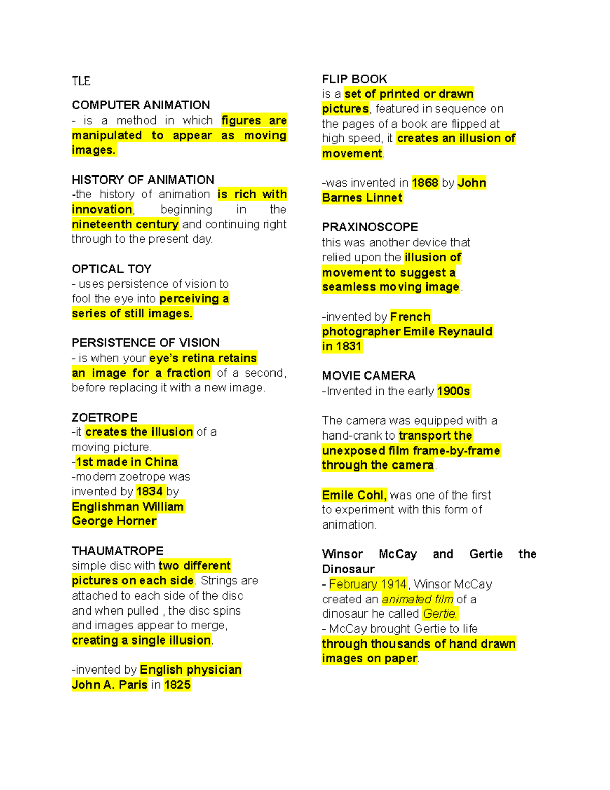 TLE 10 Study Guide - Animation History and Techniques Review - Studocu