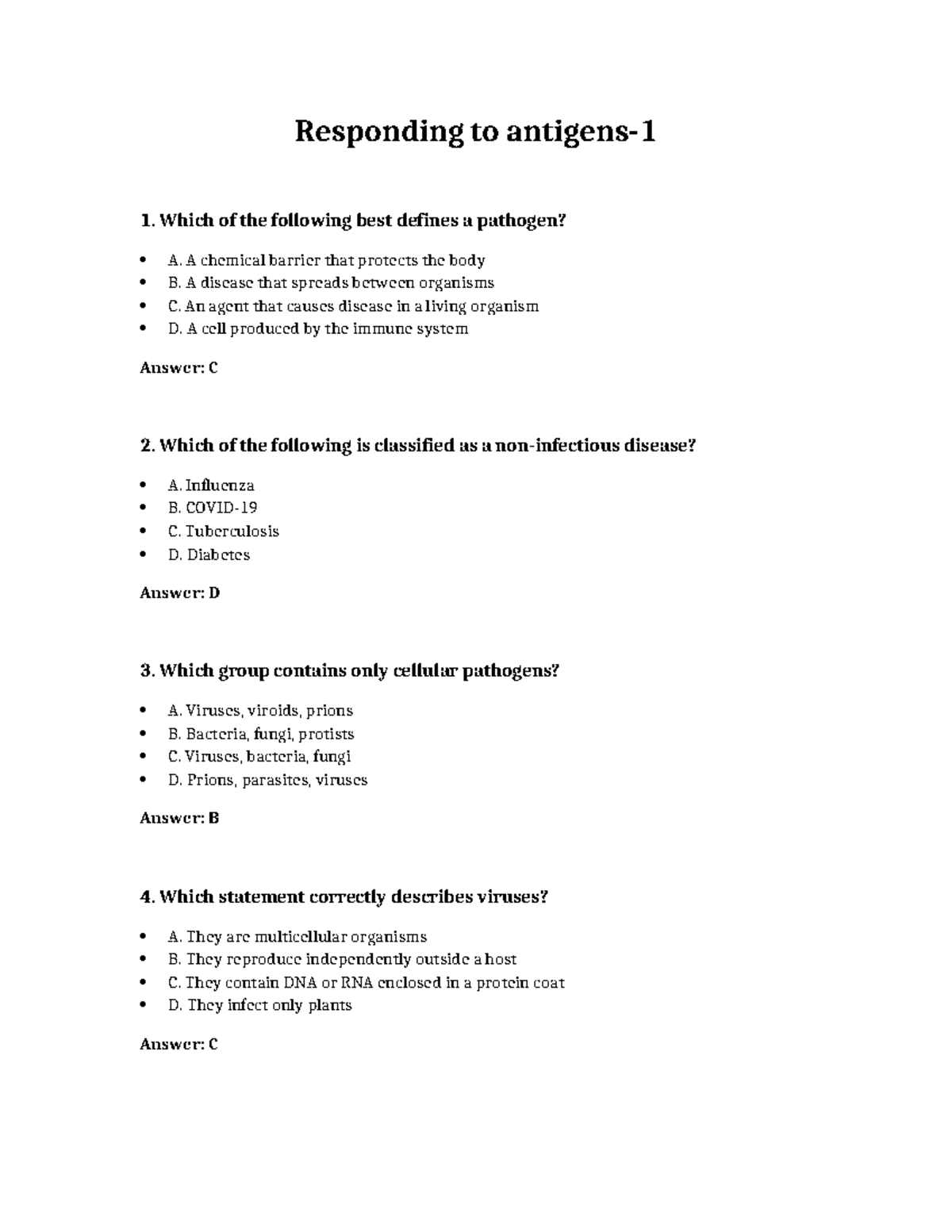 Response to Antigens-1: Understanding Pathogens and Immunity Concepts ...