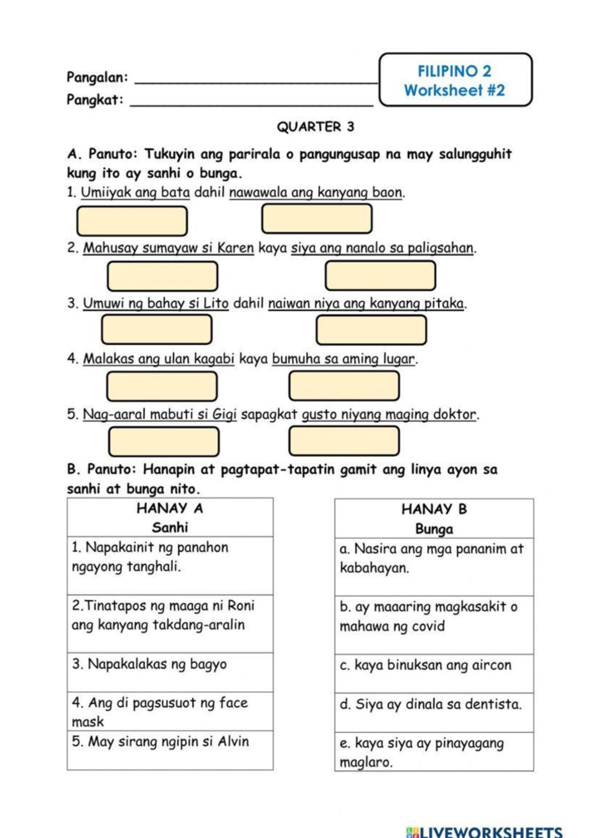 Q3-W4-Quiz - file - Pangalan: FILIPINO 2 Worksheet Pangkat: QUARTER 3 A ...