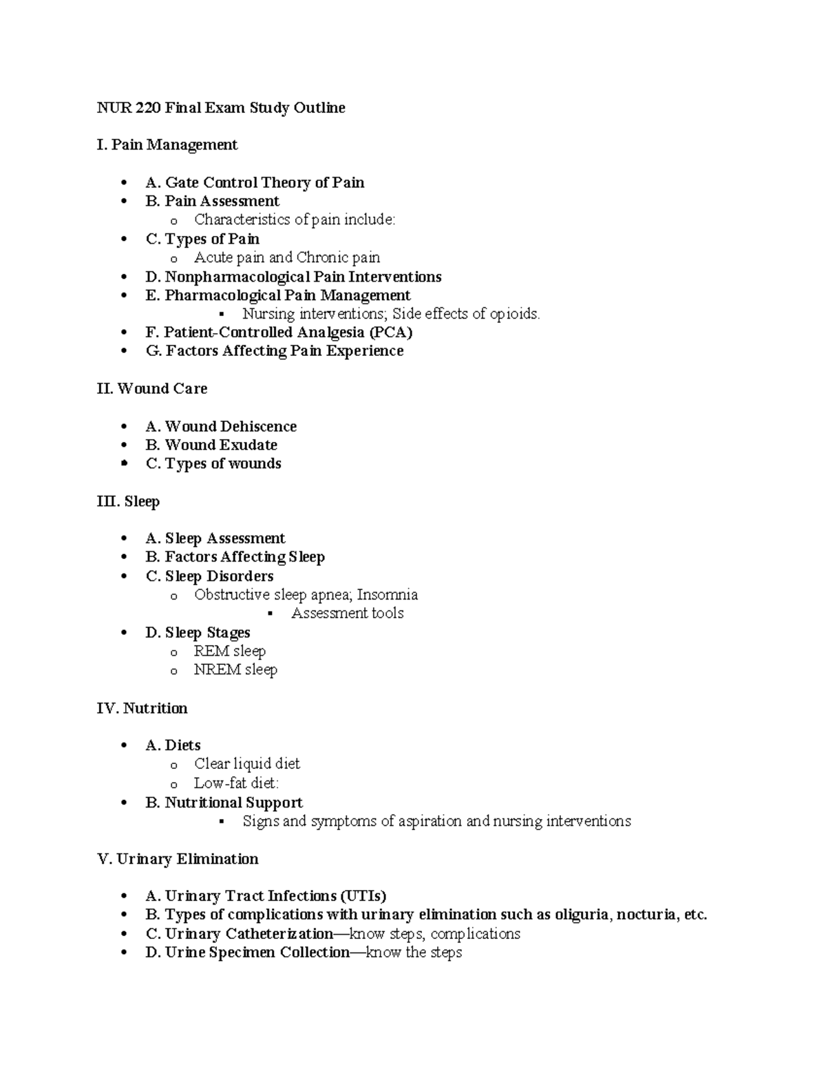 NUR 220 Final Exam Study Outline Students Fall 2024 - NUR 220 Final ...