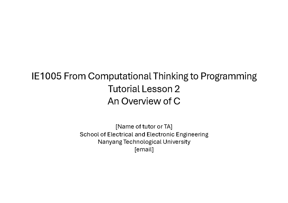 IE1005 - Tutorial 02: C Programming Exercises and Solutions - Studocu