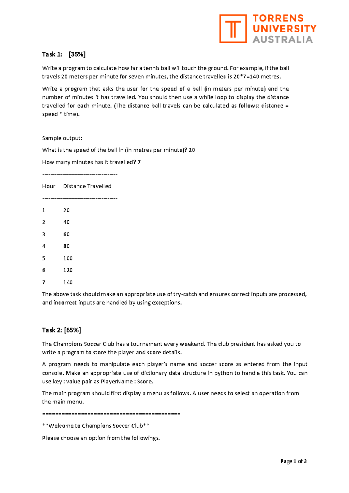ITP122 Assignment 3 Task Final - Page 1 of 3 Task 1 : [35%] Write a ...