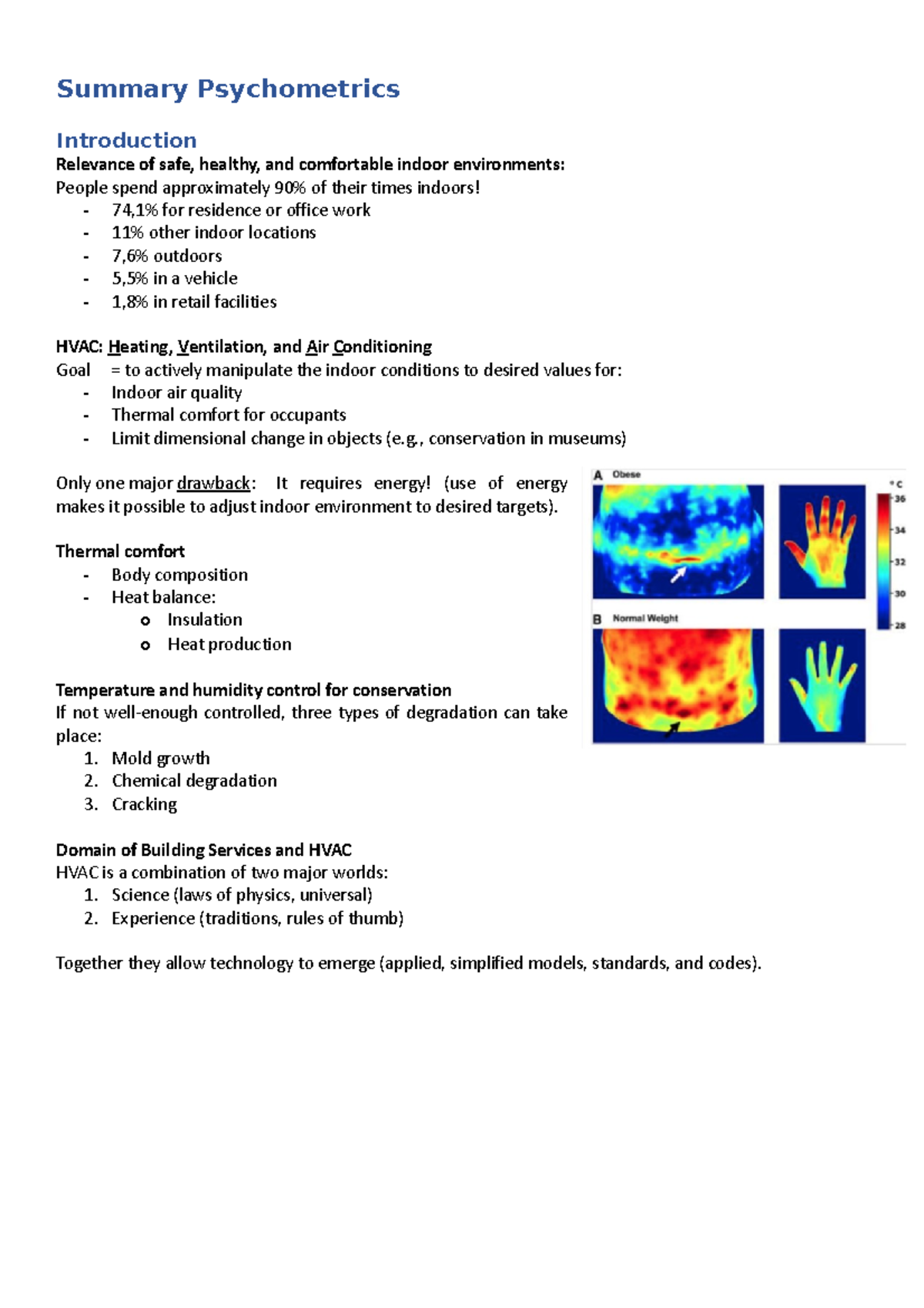 Summary of Psychometrics Lecture for HVAC Systems (Course Code: PSY101 ...