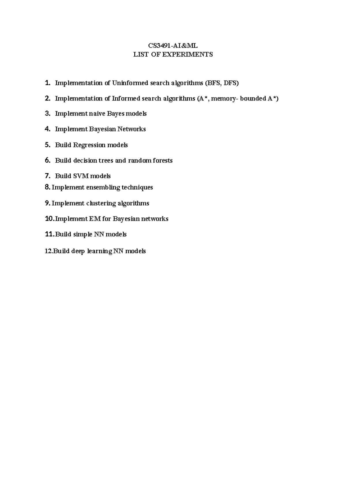 CS3491 Lab Programs: Naive Bayes, Bayesian Networks, Regression, SVM ...