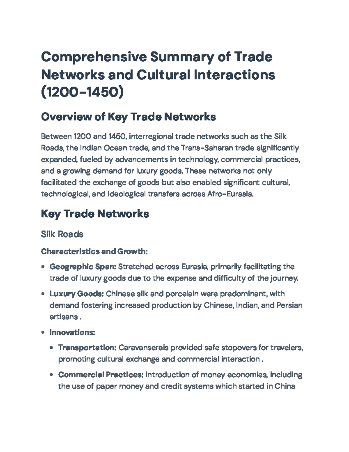 Comprehensive Overview of Trade Networks & Cultural Interactions (1200 ...
