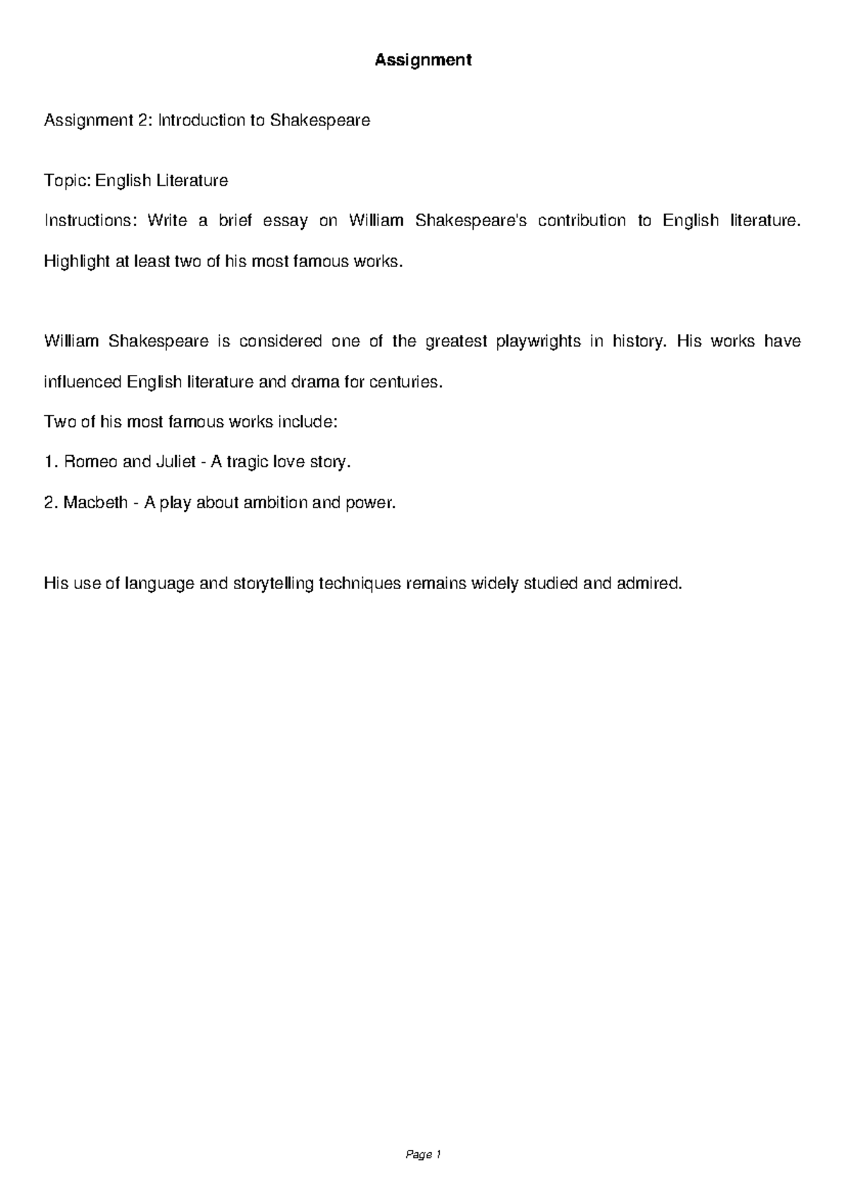 Assignment 2 Shakespeare - Assignment Assignment 2: Introduction to ...