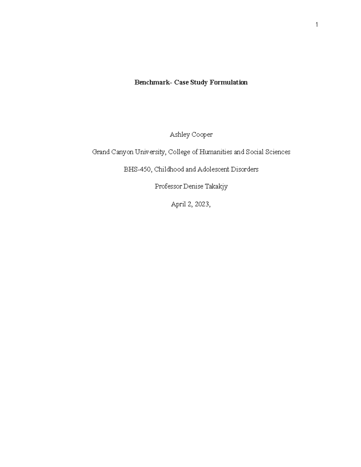 BHS-450 Case Study: Formulation & Treatment of Intellectual ...