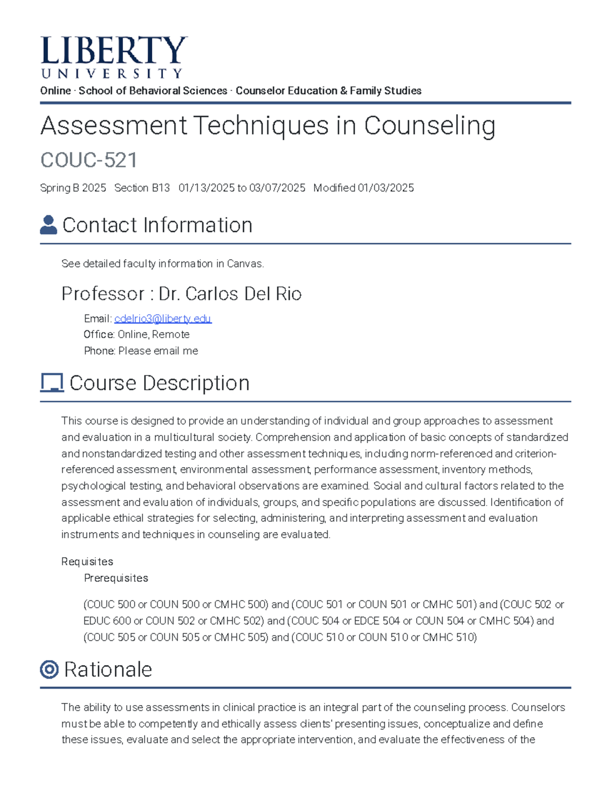 Assessment Techniques in Counseling - COUC 521 - Spring B 2025 - Studocu