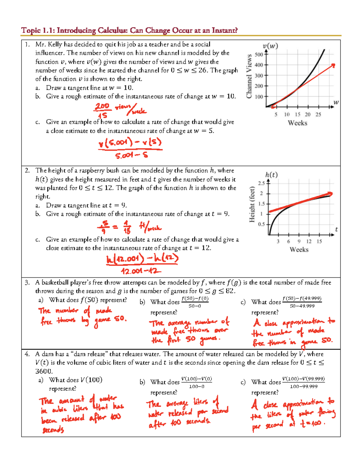 Calculus 101: Instantaneous Change in Real-World Scenarios - Studocu