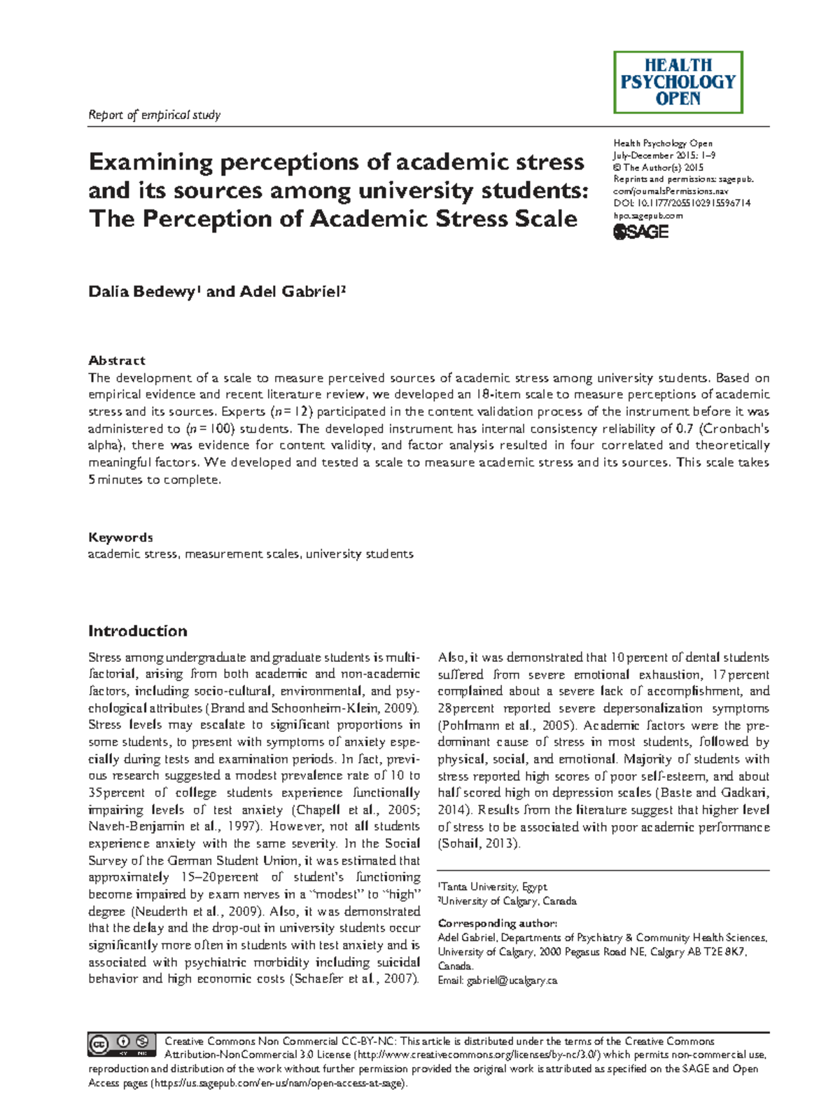 Academic Stress Scale (ASS): Examining Sources of Stress Among ...