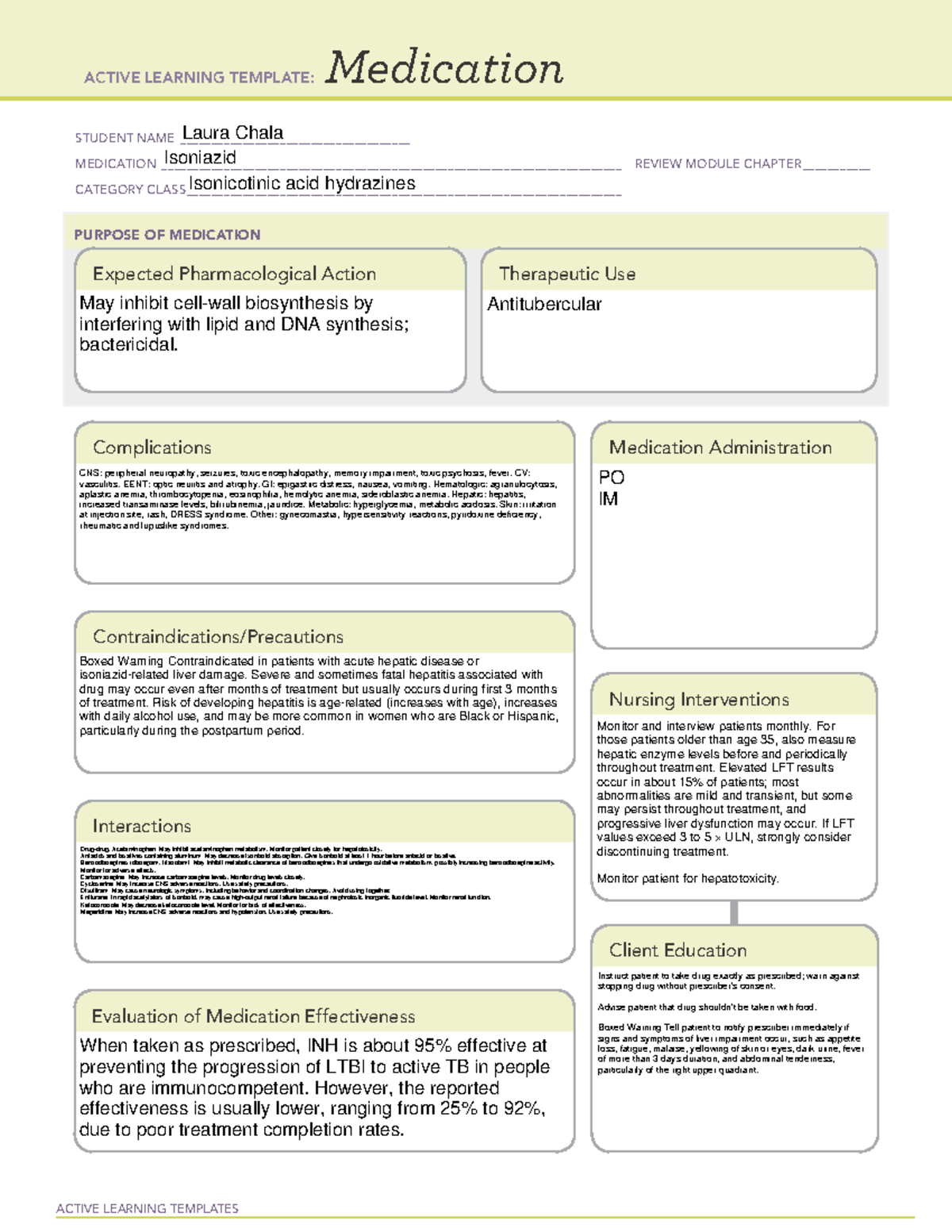 Isoniazid Drug Card - Active Learning Template for Nursing Medications ...