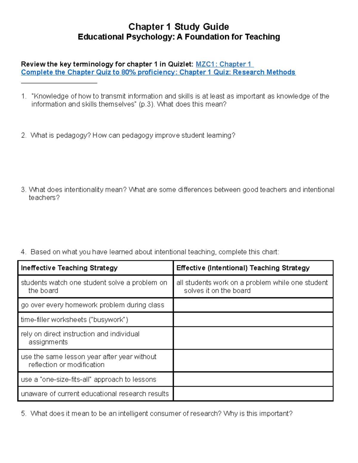 Educational Psychology MZC1: Chapter 1 Study Guide & Quiz Prep - Studocu
