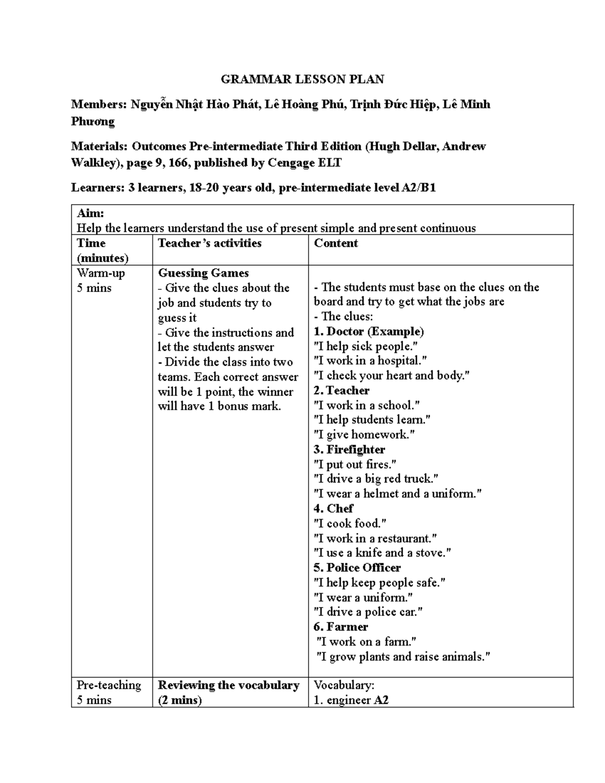GRAMMAR LESSON PLAN: Present Simple & Continuous for A2 Learners - Studocu