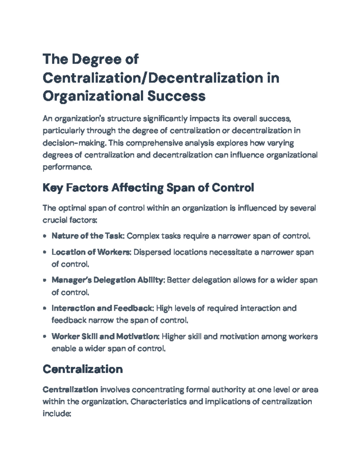 The Impact of Centralization/Decentralization on Org Success Analysis ...