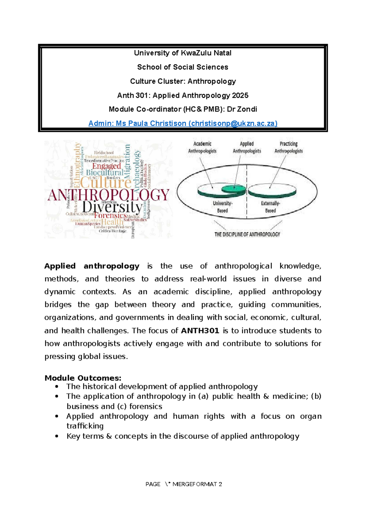 ANTH 301: Applied Anthropology Module Outline & Key Concepts (2025 ...
