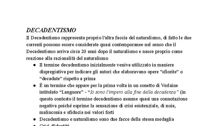 Decadentismo e Baudelaire: Analisi e Temi Principali - Studocu