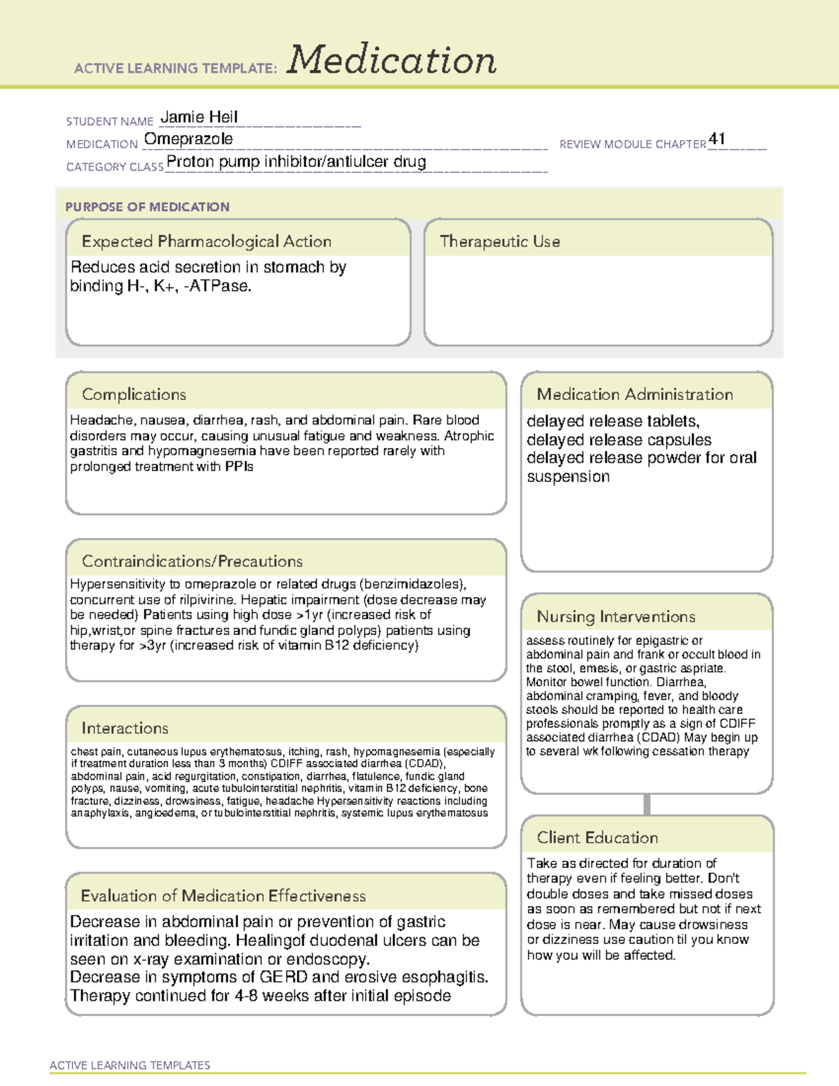 Omeprazole - medication card - ACTIVE LEARNING TEMPLATES Medication ...