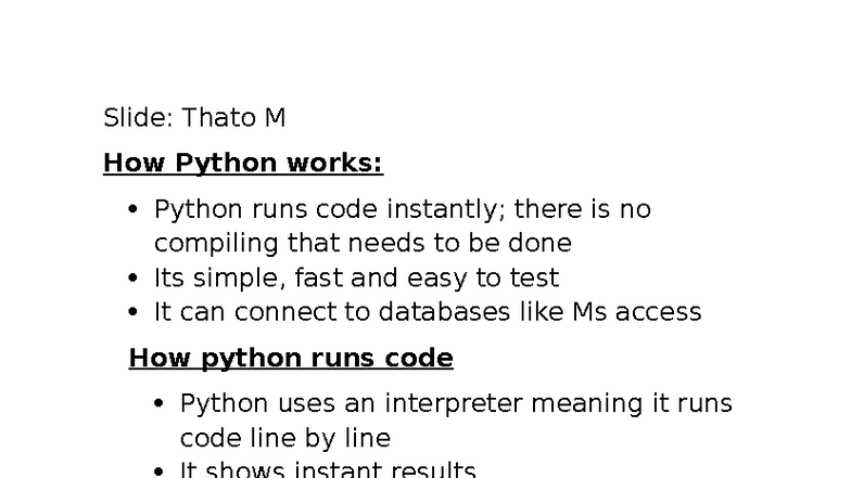 CMPG171: Understanding How Python Works - A Comparison with Java - Studocu