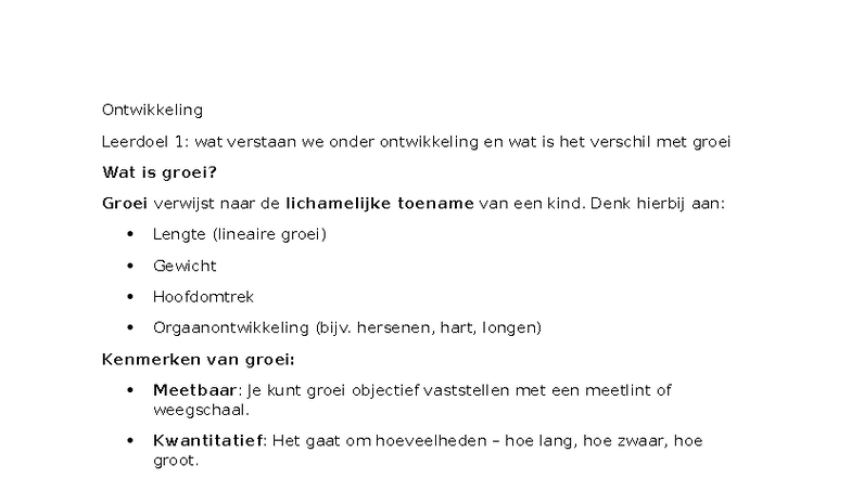 OG7 Ontwikkeling: Groei vs. Ontwikkeling en Adaptatie in Kinderen - Studocu