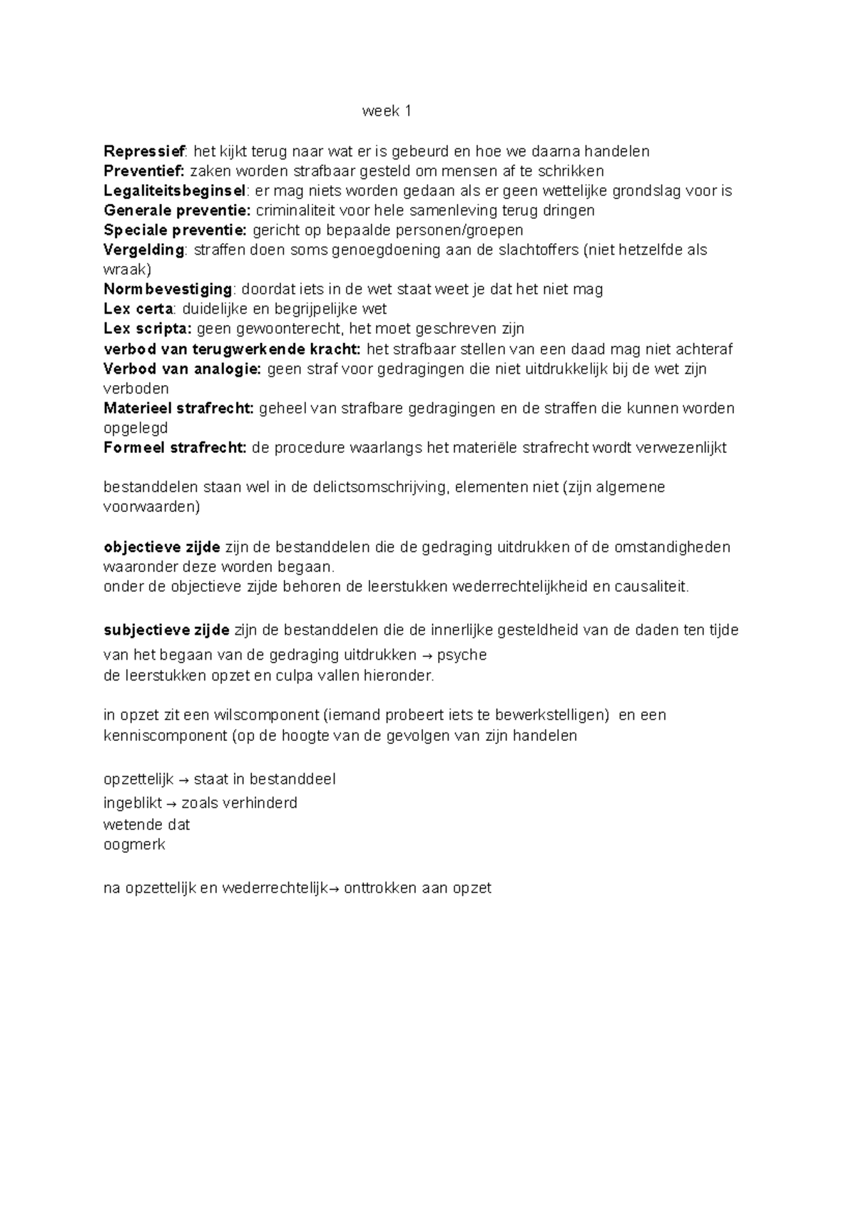 Strafrecht termen & definities - Week 1 overzicht - Studeersnel