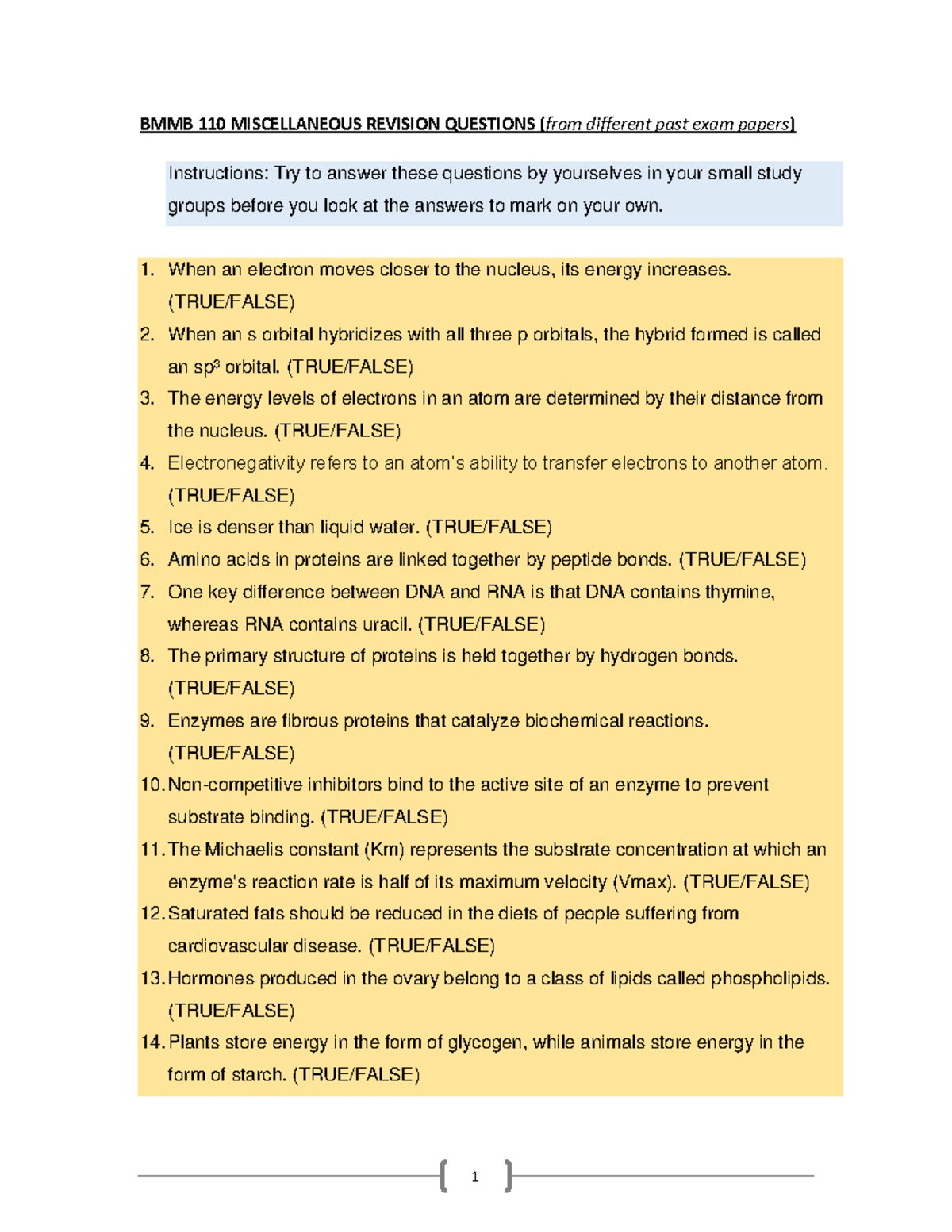 BMMB 110 Miscellaneous Revision Questions - BMMB 110 MISCELLANEOUS ...