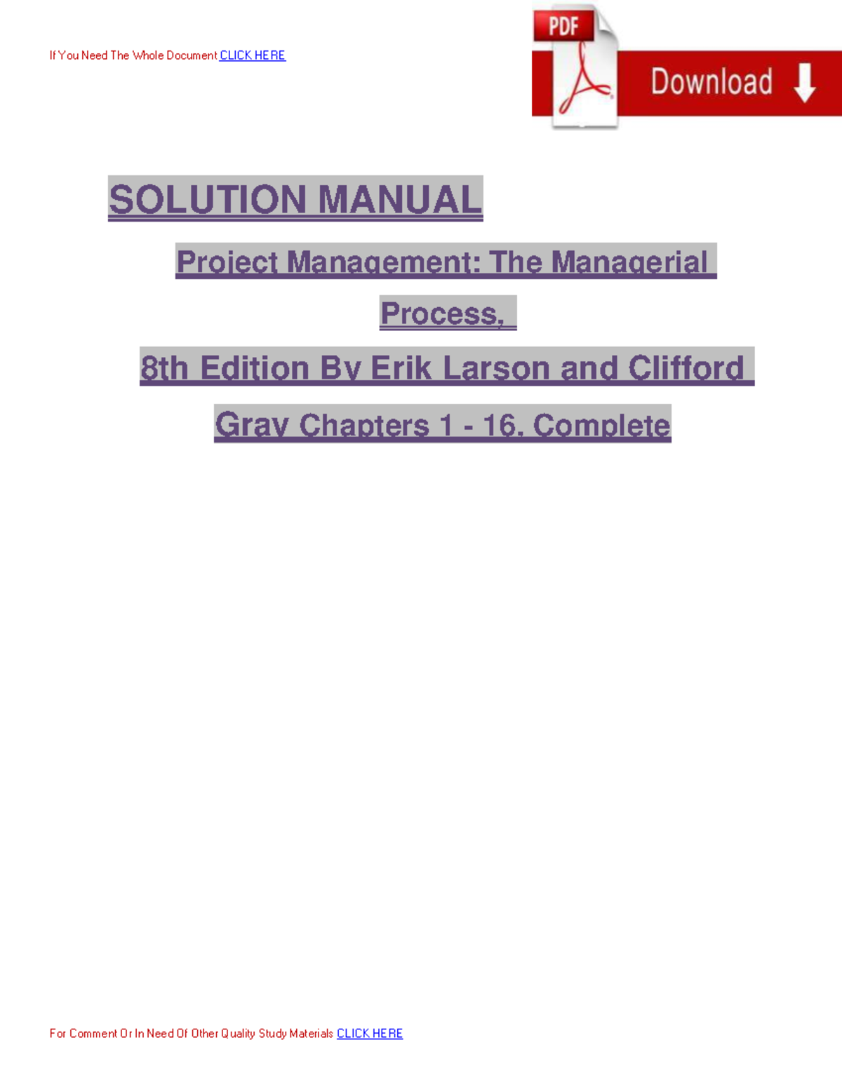 Solution Manual for Project Management: The Managerial Process (8th Ed ...