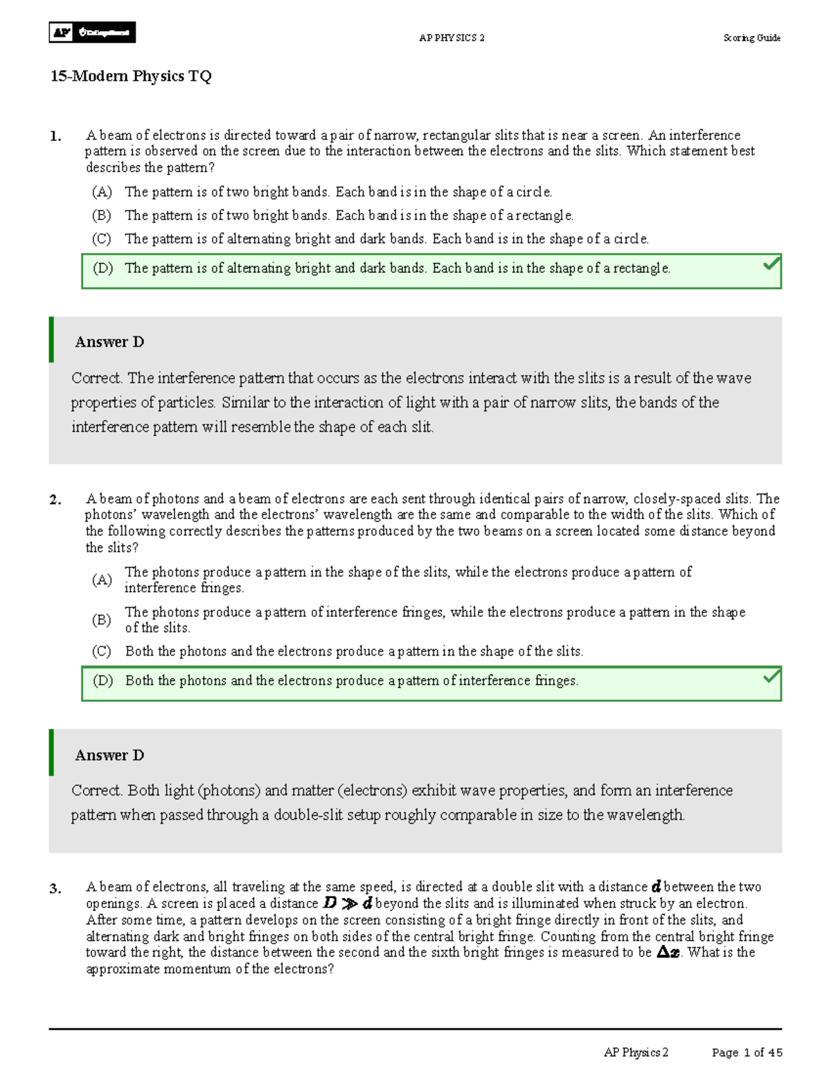 AP PHYSICS 2 Unit 15 Modern Physics MCQ Questions & Answers - Studocu