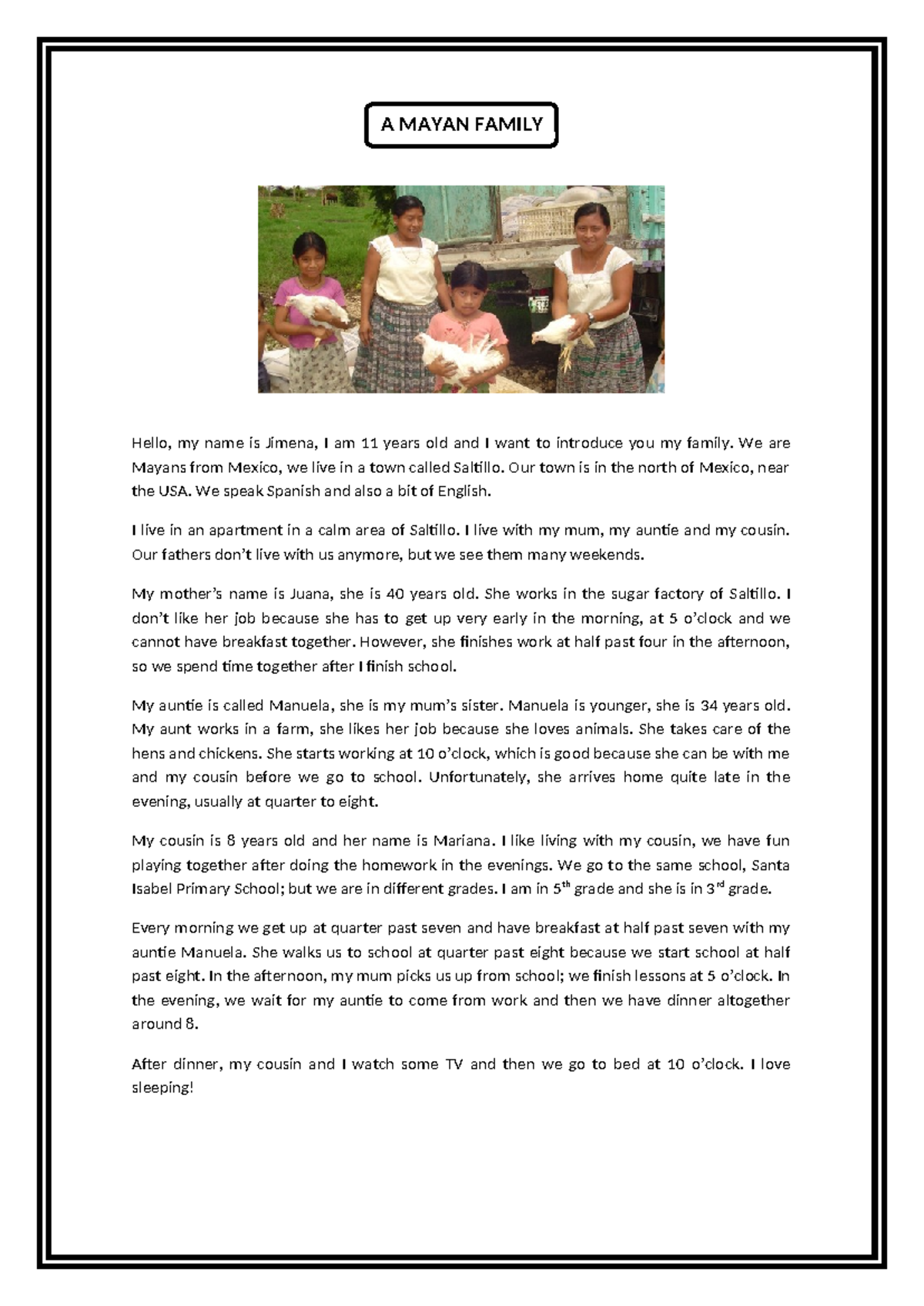 A MAYAN FAMILY: Reading Comprehension Exercises 73373 - Studocu