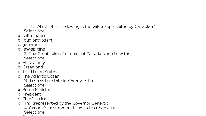 Canada MTC - Multiple Choice Questions for Final Term - Studocu