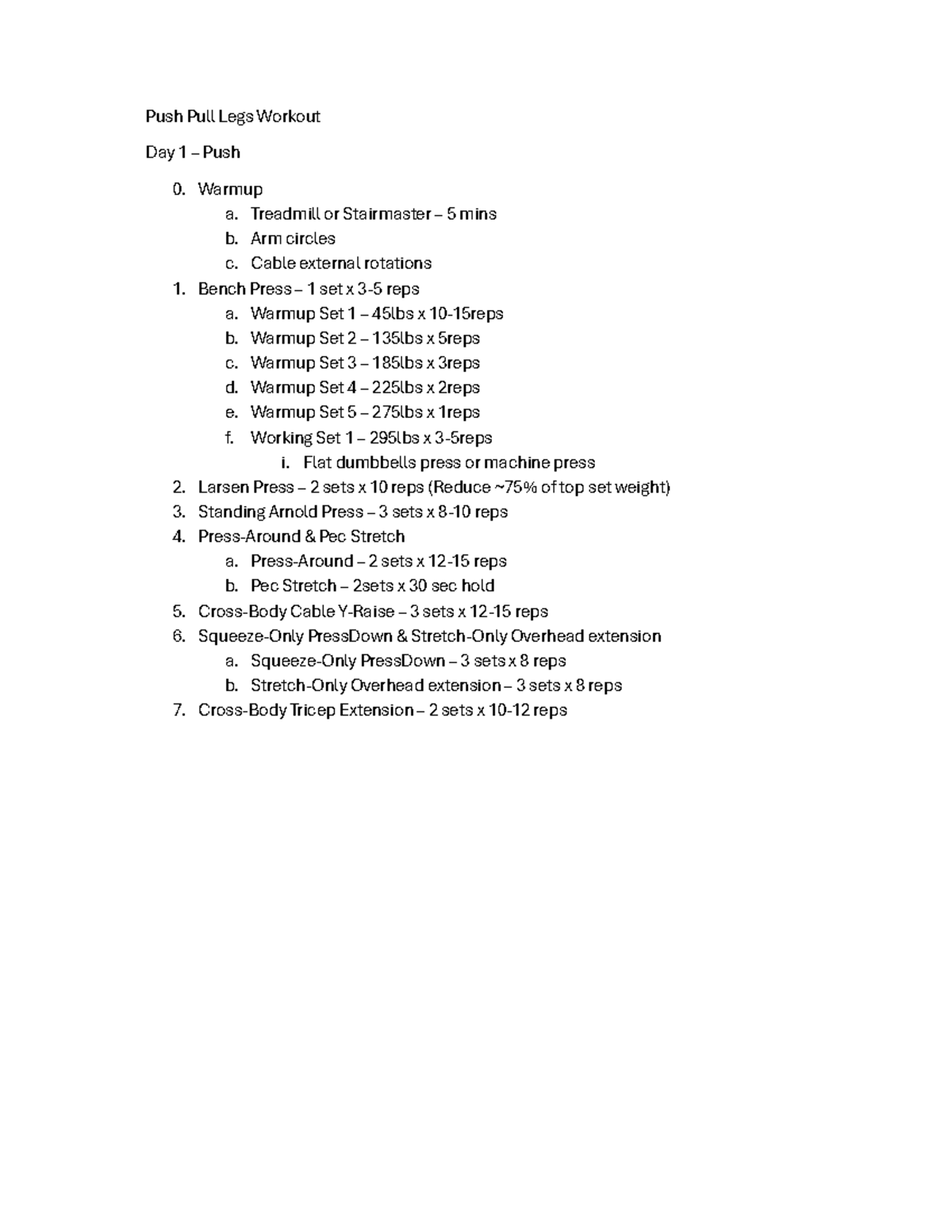 PPL Workout Day 1: Push Routine and Warmup Details - Studocu