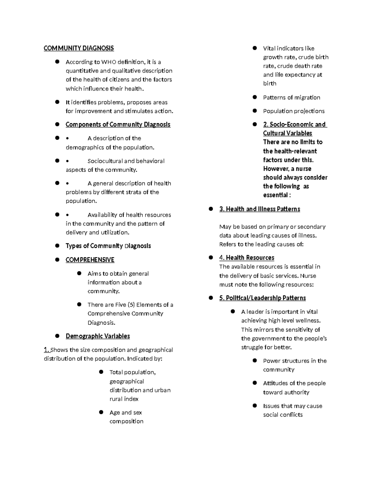 CHN Community Diagnosis Overview and Key Concepts Guide - Studocu