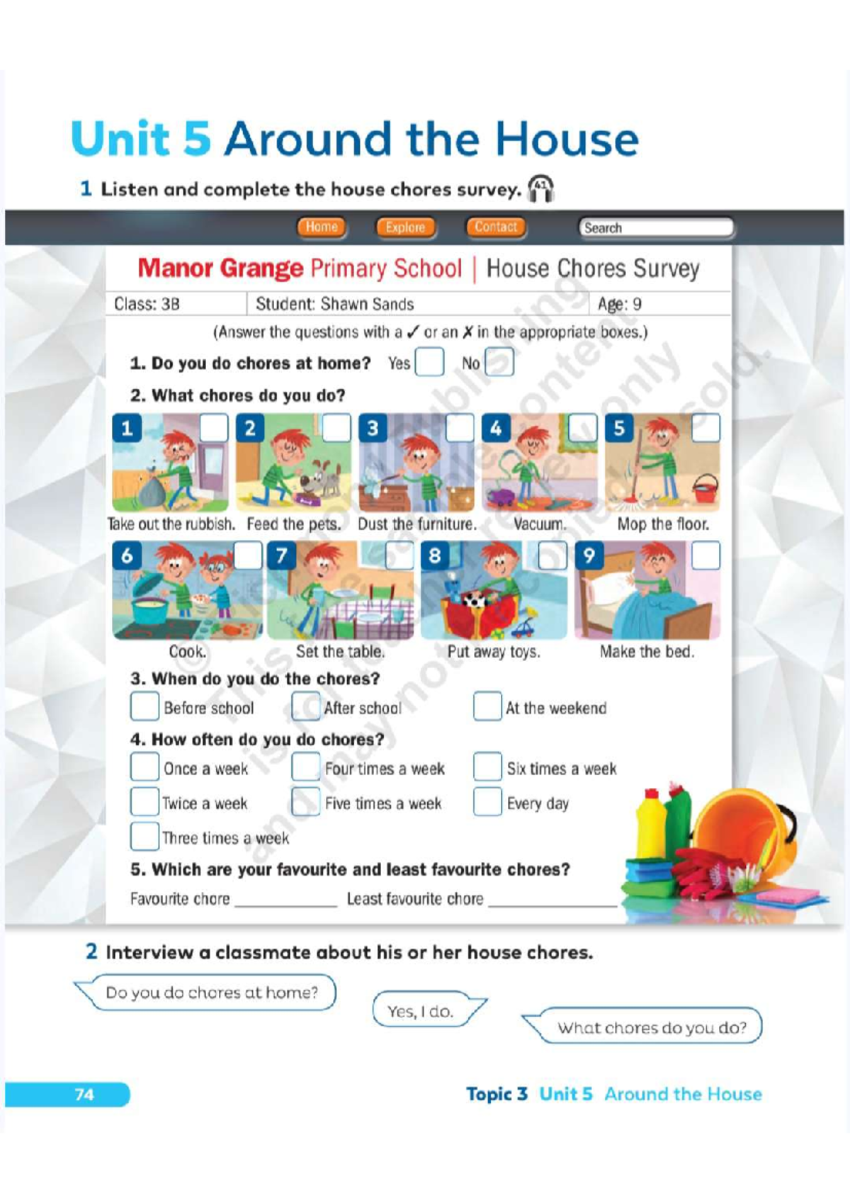 Unit 5: House Chores Survey - Class 3B Activity - Studocu