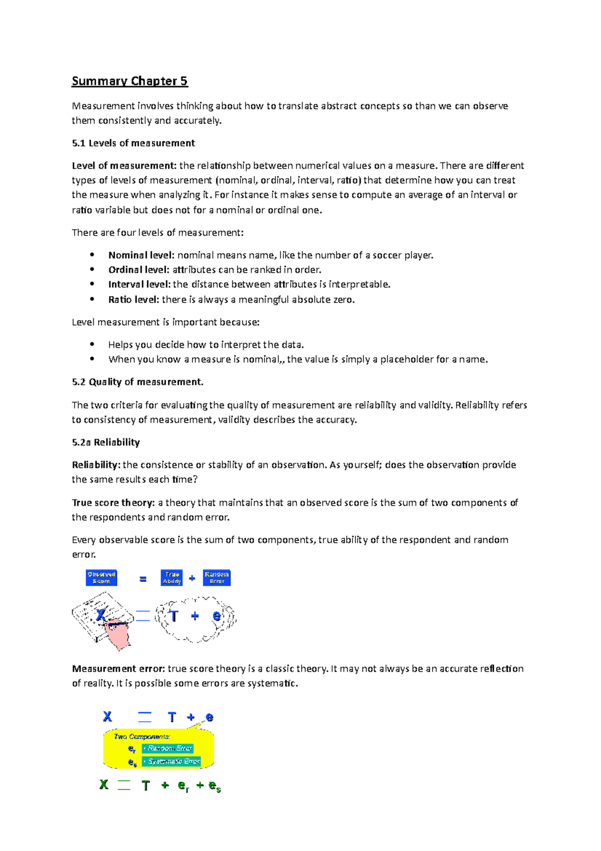 Summary of Measurement Concepts - Ch 5 Insights - Studeersnel