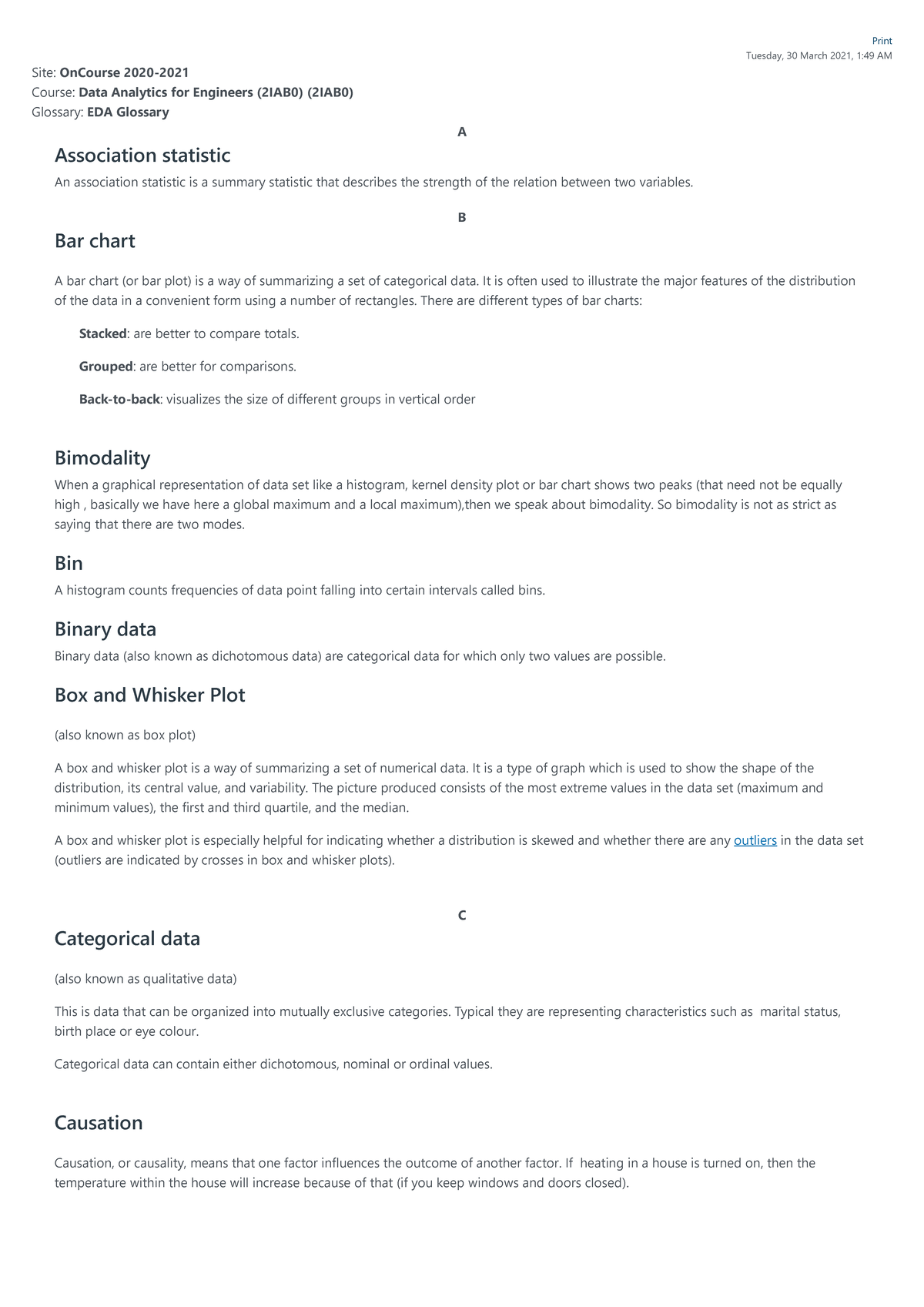 Data Analytics for Engineers (2IAB0) - EDA Glossary and Definitions ...