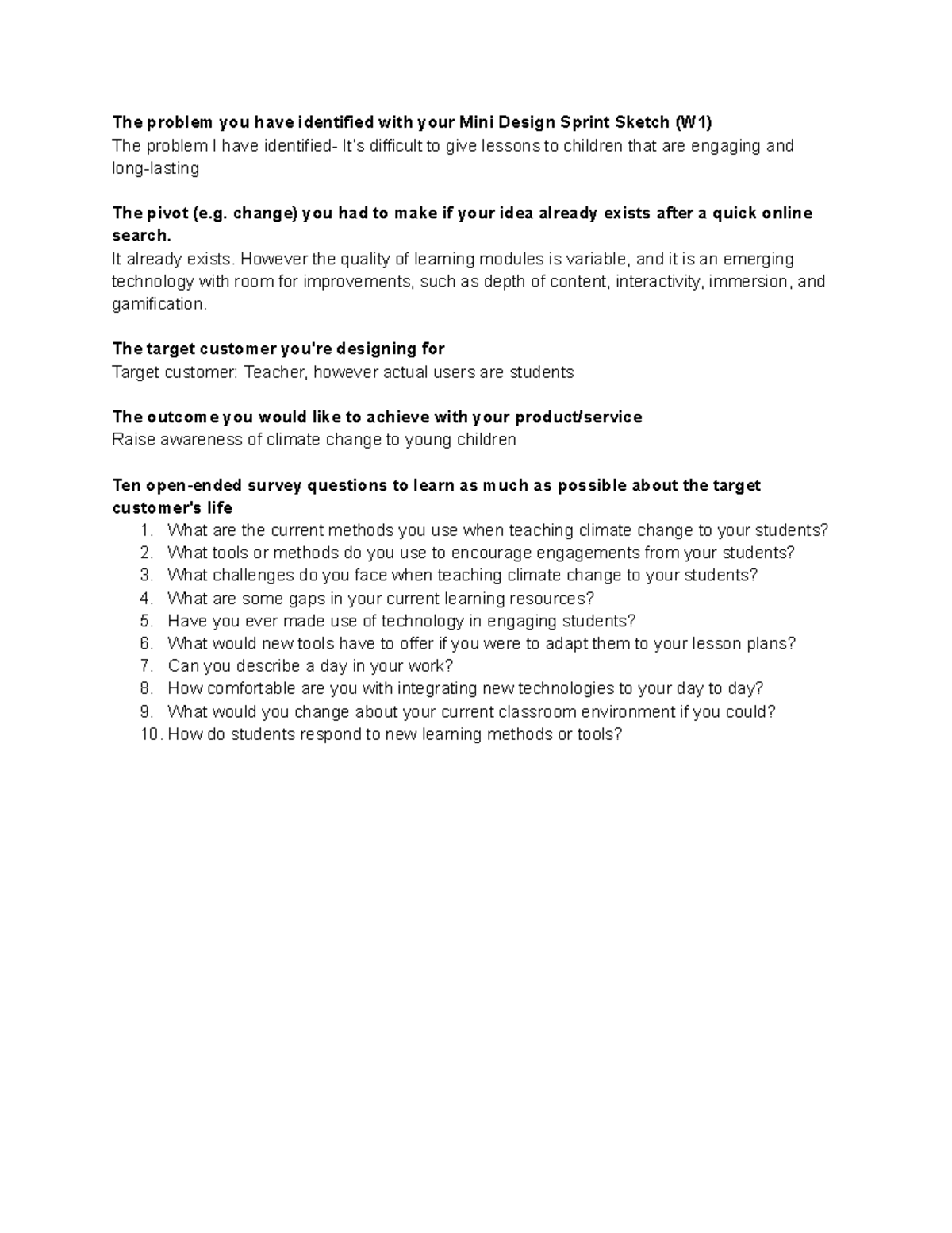 Survey Questions Assignment - The problem you have identified with your ...
