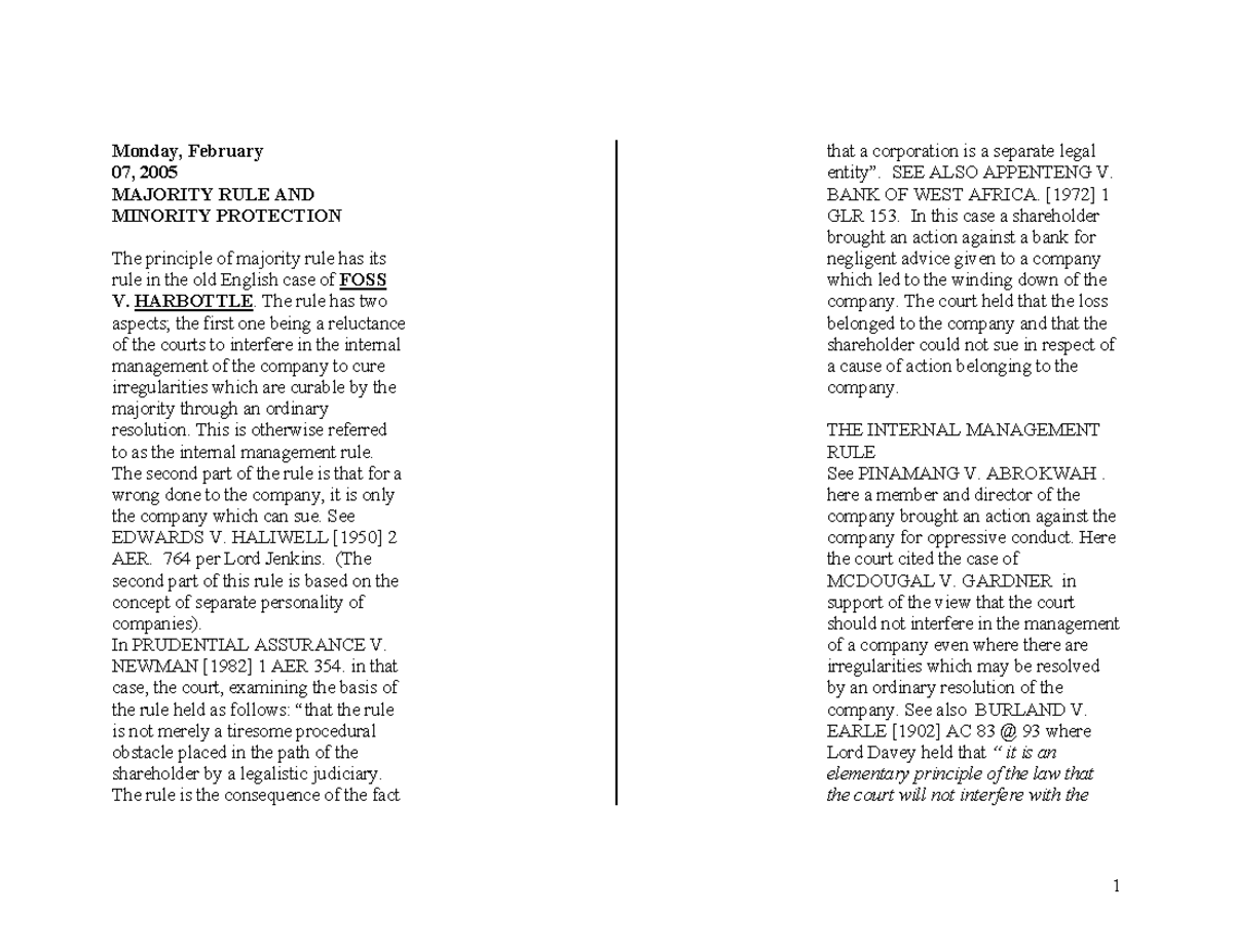 Majority Rule & Minority Protection: Legal Principles & Exceptions ...