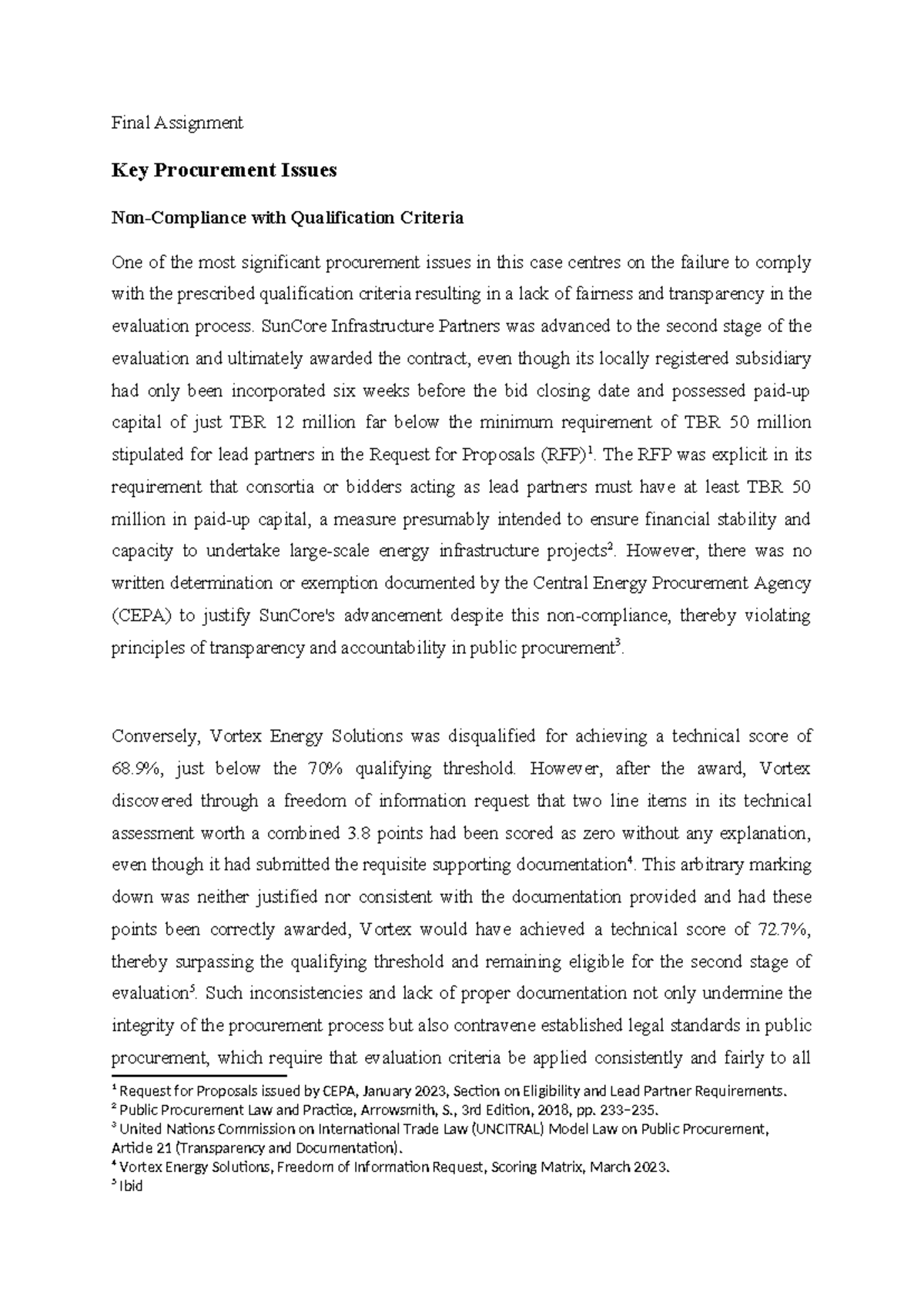 Final Assignment: Key Procurement Issues & Qualification Criteria ...
