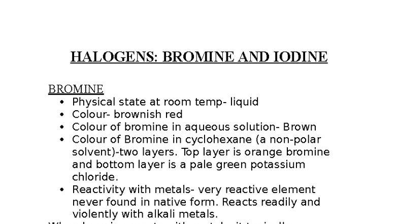 Halogens: Bromine and Iodine Overview - Notes for Study - Studocu
